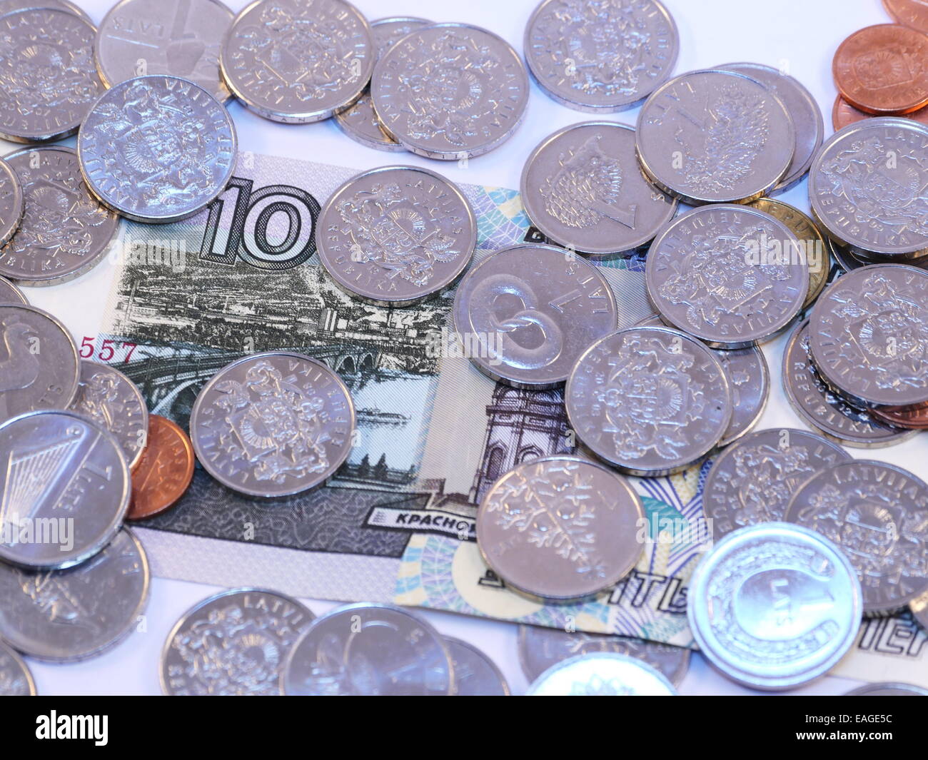 Bunch of Latvian lat coins on white background Stock Photo - Alamy