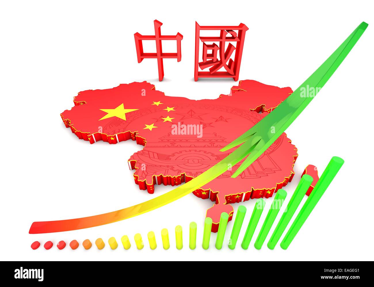 3D map of China in Chinese flag colors Stock Photo - Alamy