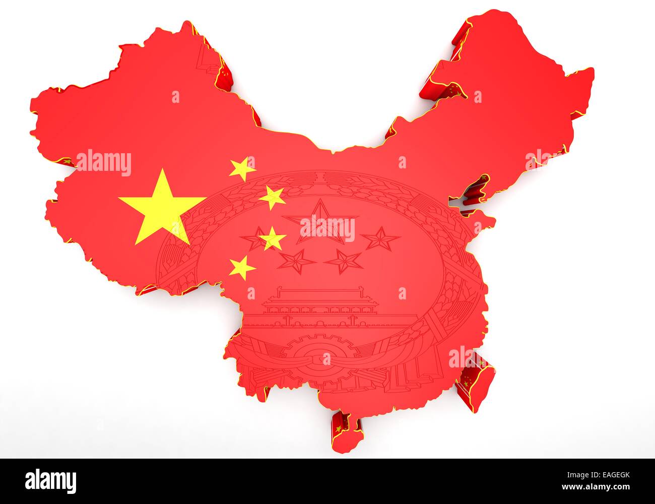 3D map of China in Chinese flag colors Stock Photo - Alamy