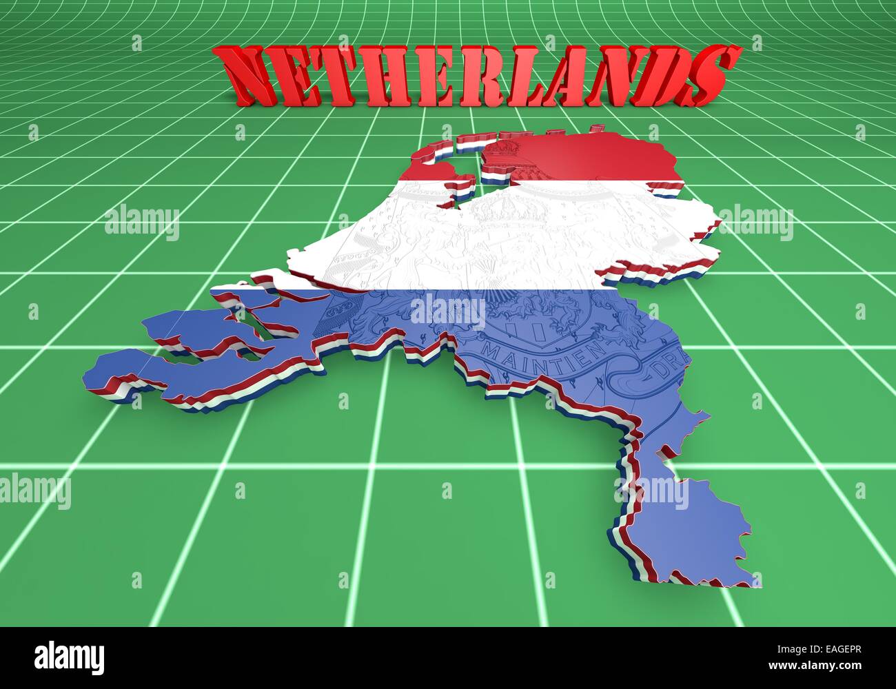 Map illustration of Netherlands with flag with coat of arms Stock Photo ...