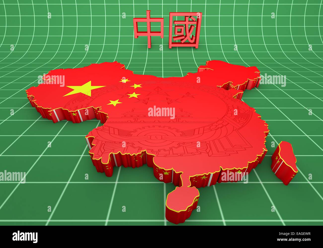 3D map of China in Chinese flag colors Stock Photo - Alamy