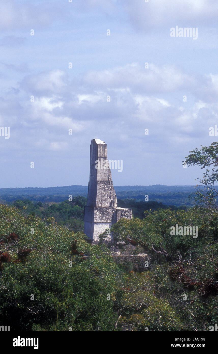 Side view of the roof comb of Temple IV at the Mayan ruins of Tikal, El ...