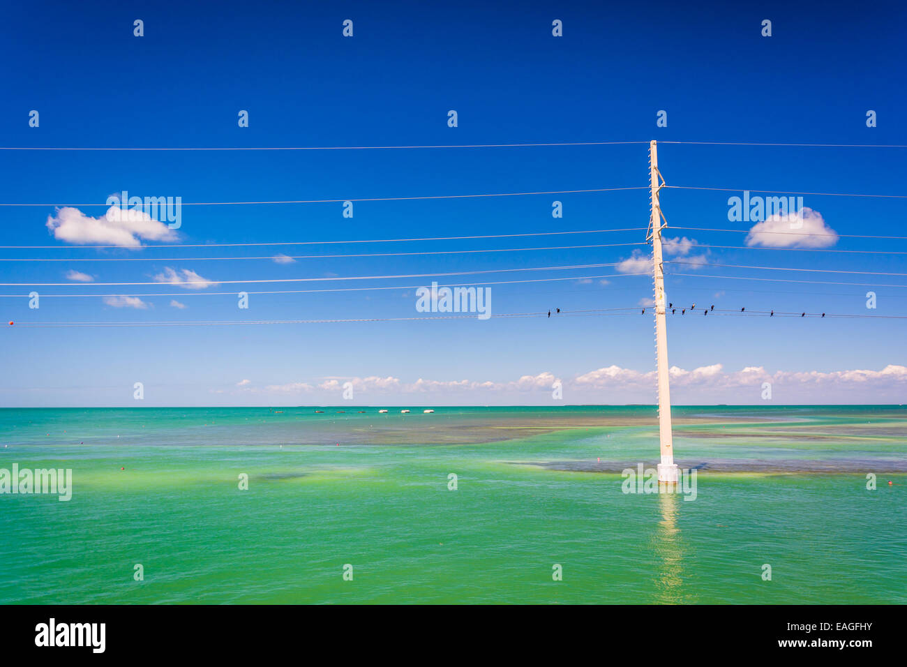 Turquoise waters and power lines in the Gulf of Mexico, seen from ...