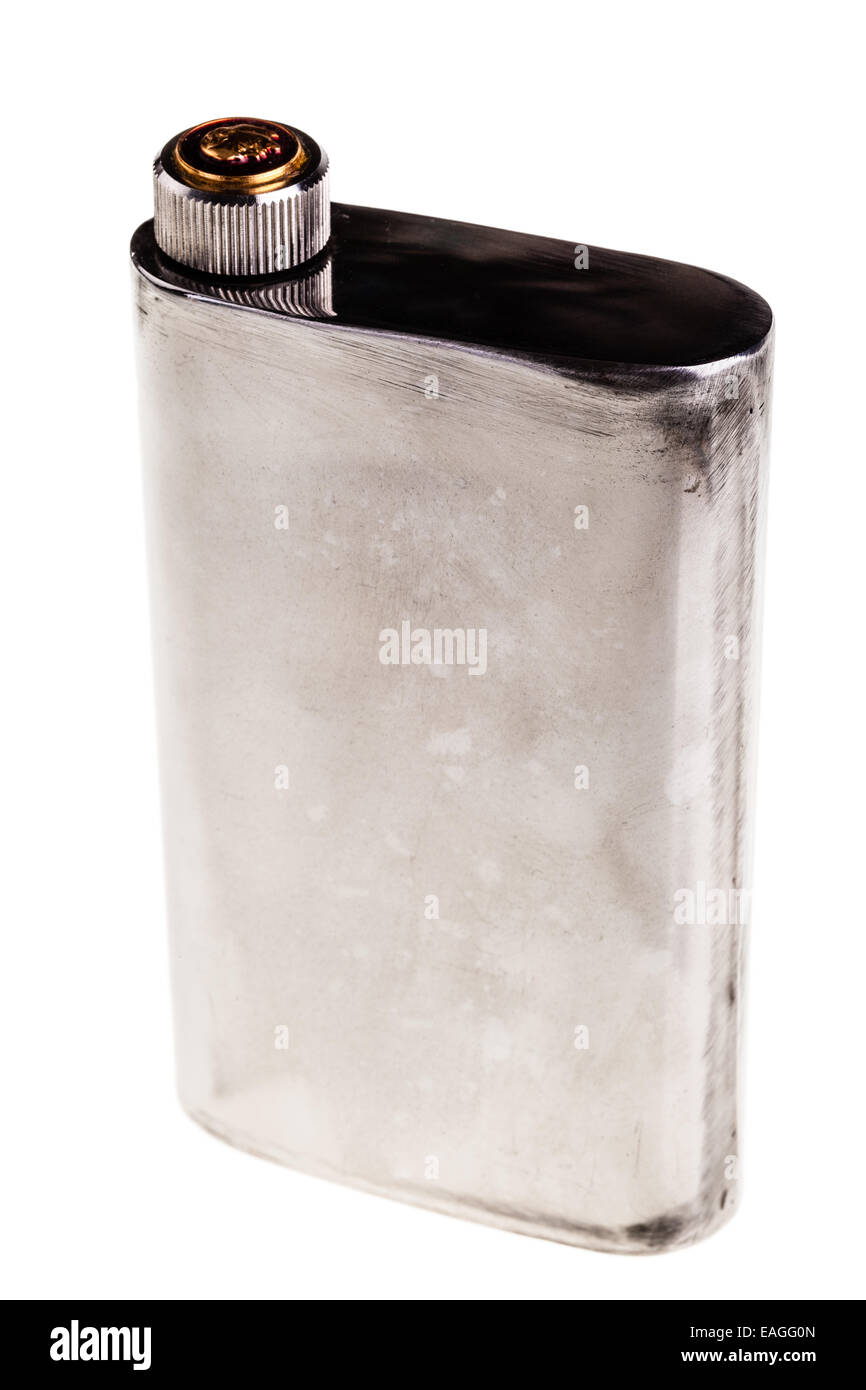 an old metal flask isolated over a white background Stock Photo - Alamy