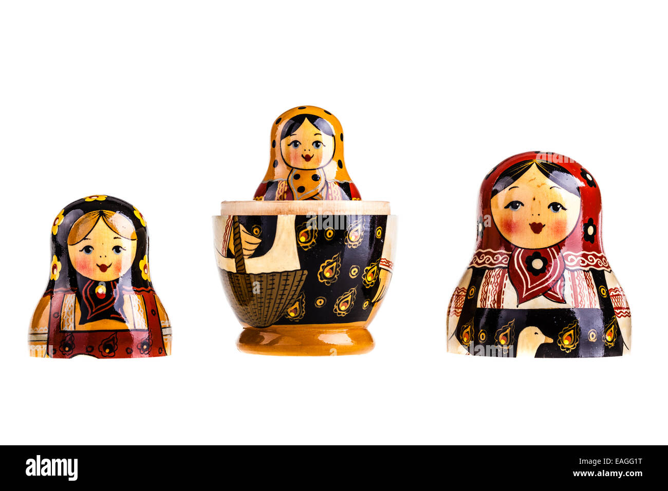 Matryoshka doll set isolated on a white background Stock Photo - Alamy