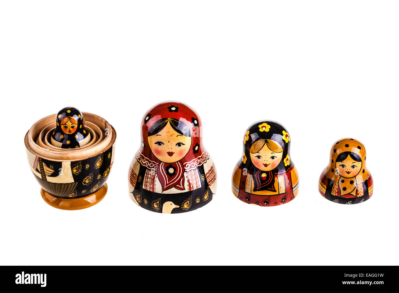 Matryoshka doll set isolated on a white background Stock Photo - Alamy