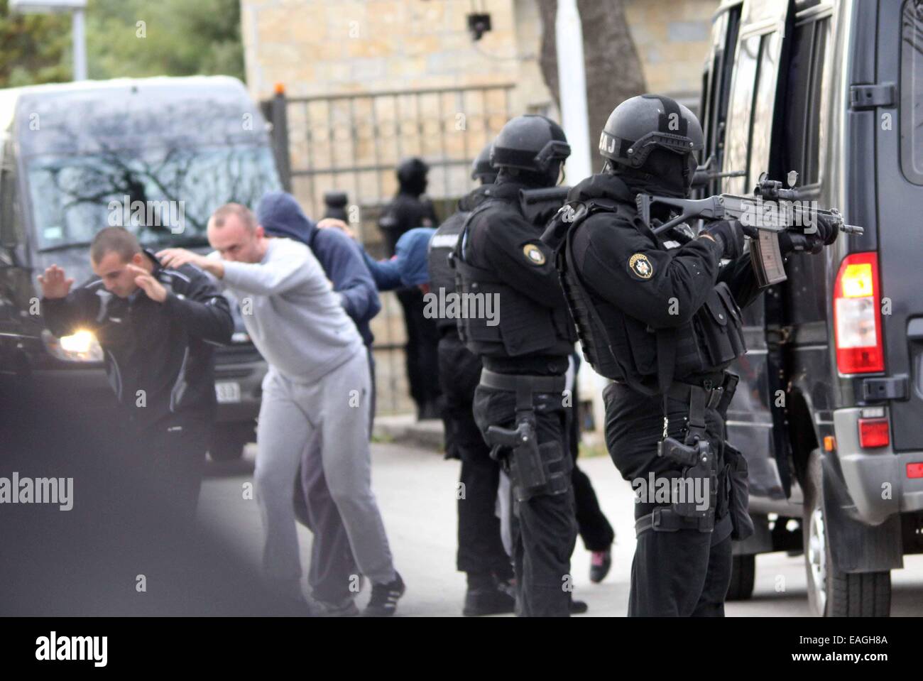 Belgrade, Serbia. 14th Nov, 2014. Members of the special police take ...