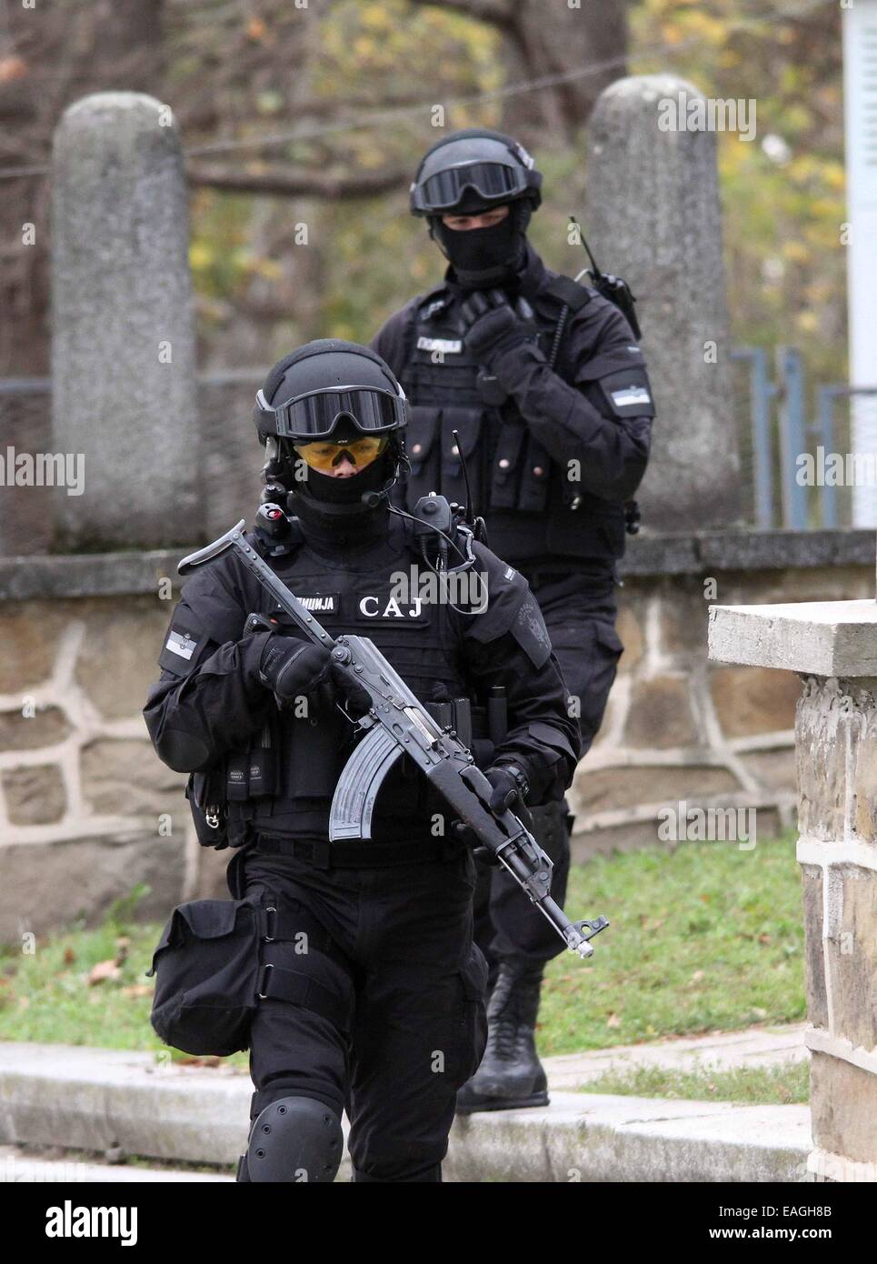 Belgrade, Serbia. 14th Nov, 2014. Members of the special police take ...