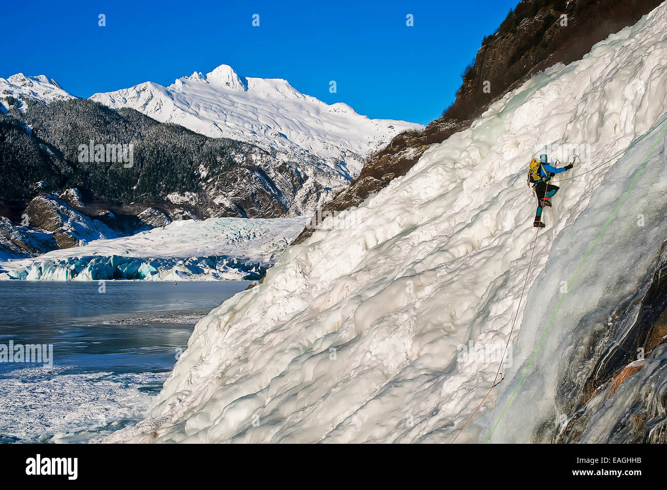 Female Ice Climber Climbs The Frozen Nugget Falls With Mendenhall ...