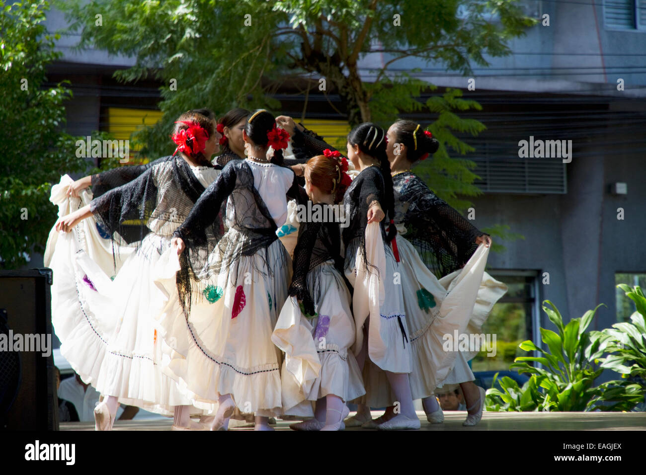 Girls Wearing Traditional Dress Performing A Paraguayan Polka, Asuncion ...