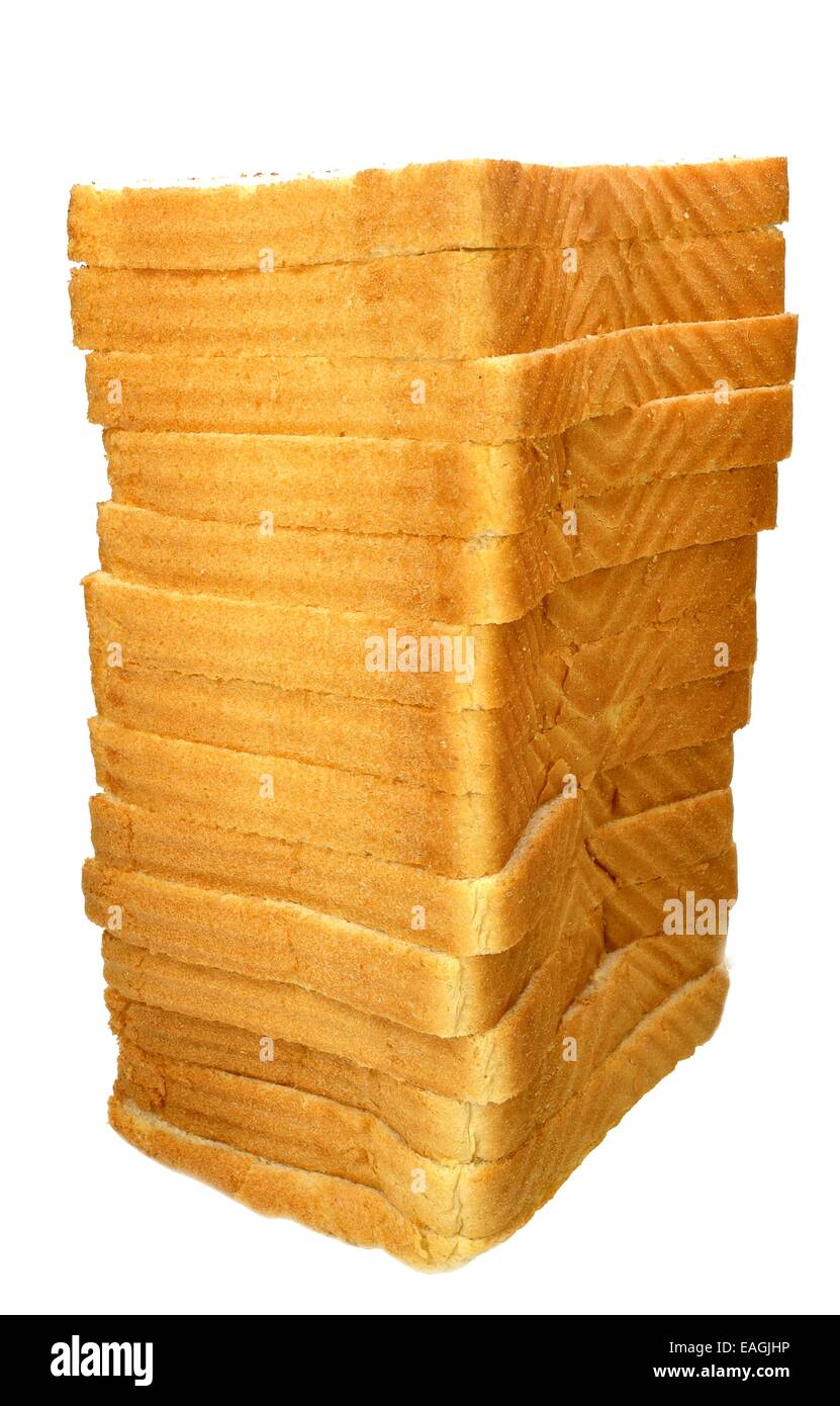 Tall stack of white bread on a white background Stock Photo - Alamy