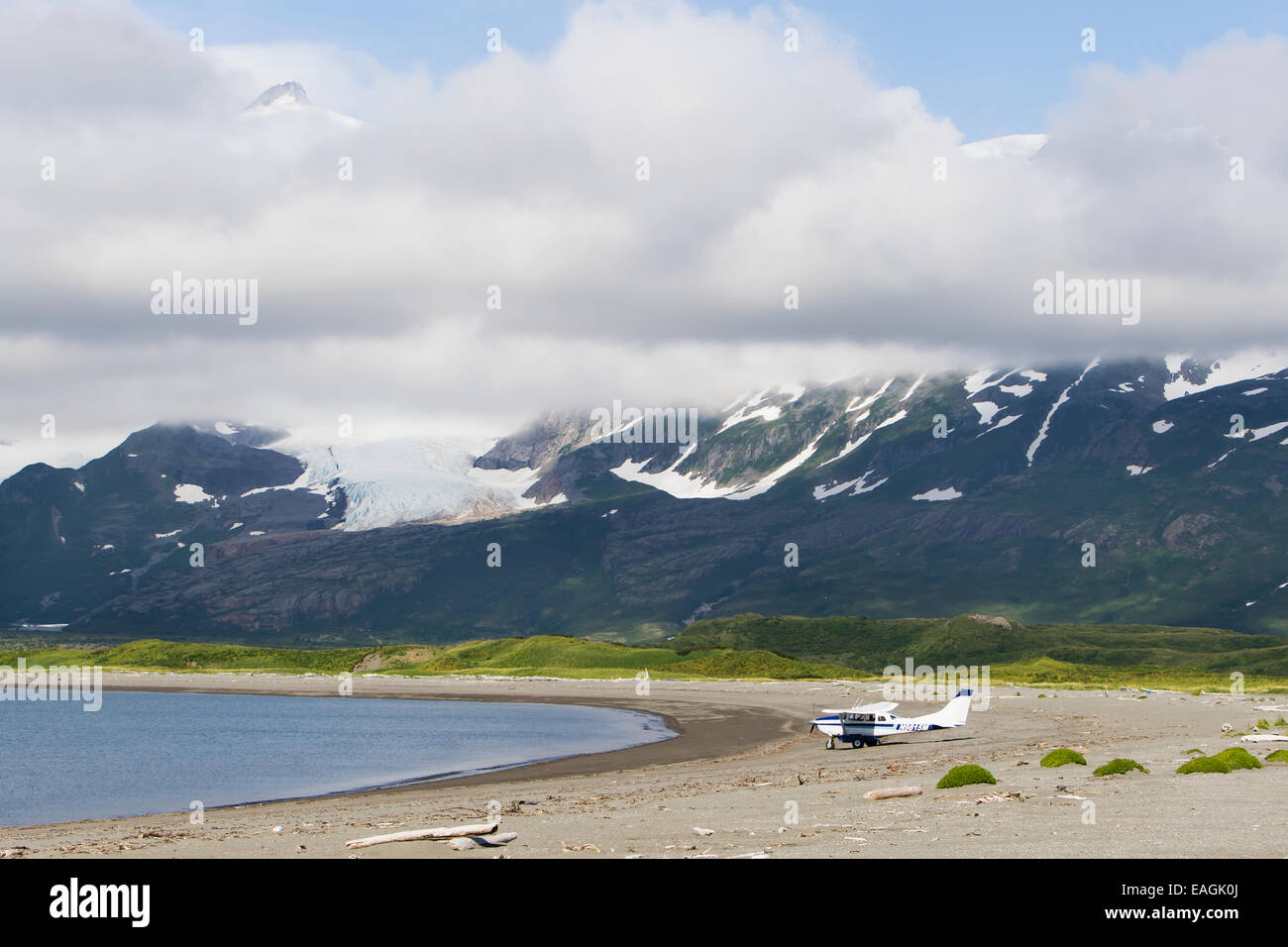 Cessna On Beach, Cape Douglas, Katmai National Park, Alaska Peninsula ...