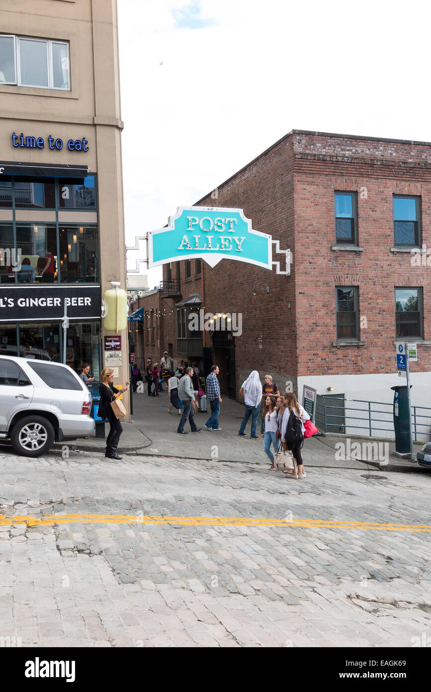 People walking down the street at the Post Alley in Seattle Stock Photo ...