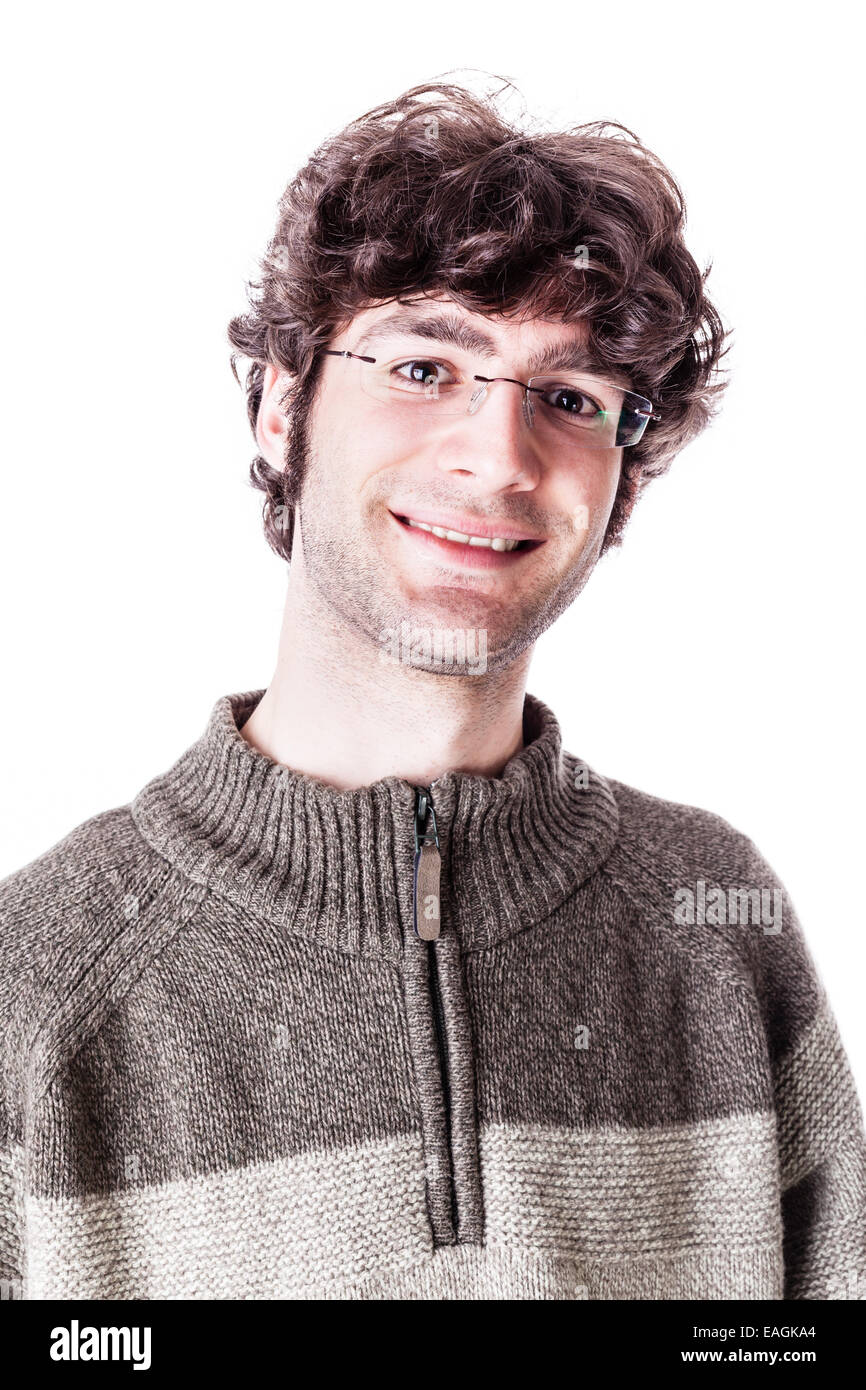 an handsome casual guy, maybe a student, isolated over white background ...