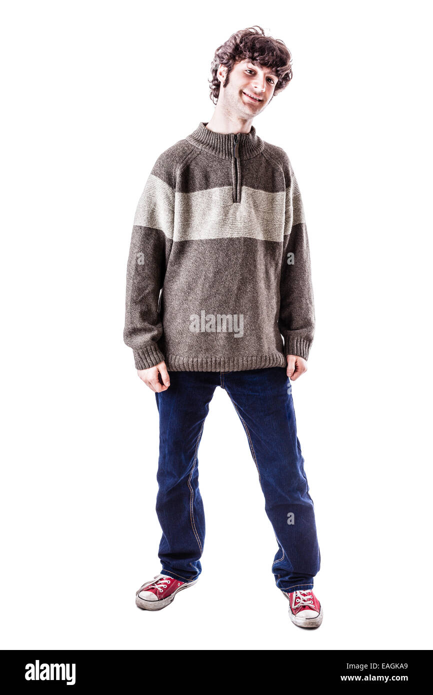 an handsome casual guy, maybe a student, isolated over white background ...