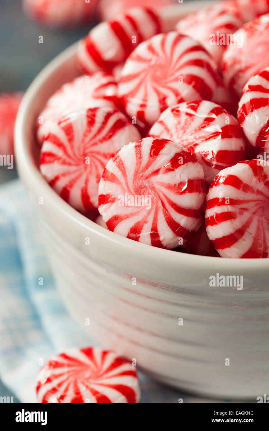 Sweet Red and White Peppermint Candy in a Bowl Stock Photo - Alamy