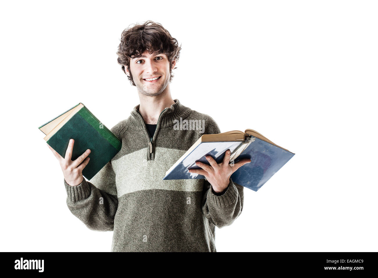 an handsome student with some books isolated over a white background ...
