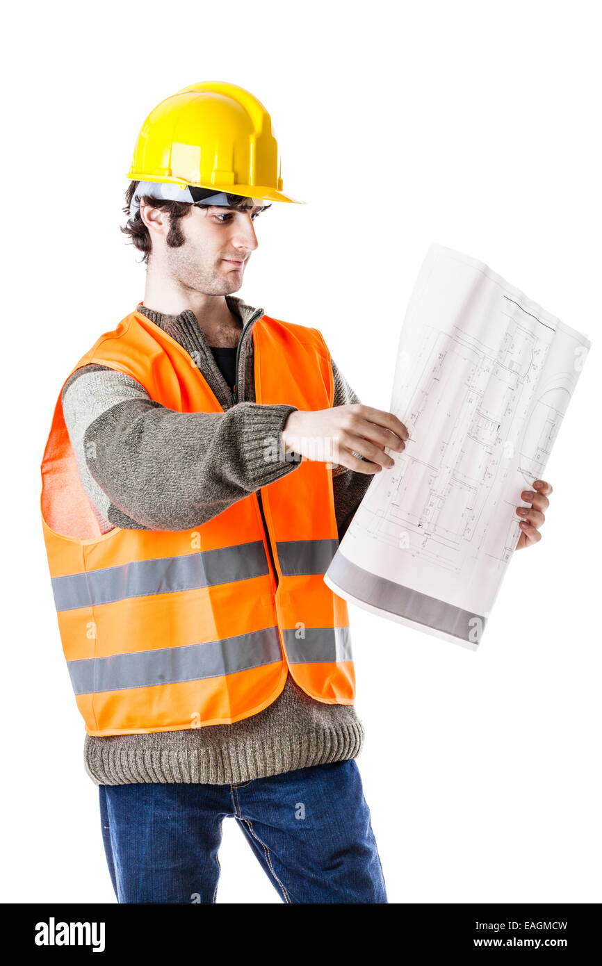 an handsome architect or engineer or foreman wearing a hard hat and ...