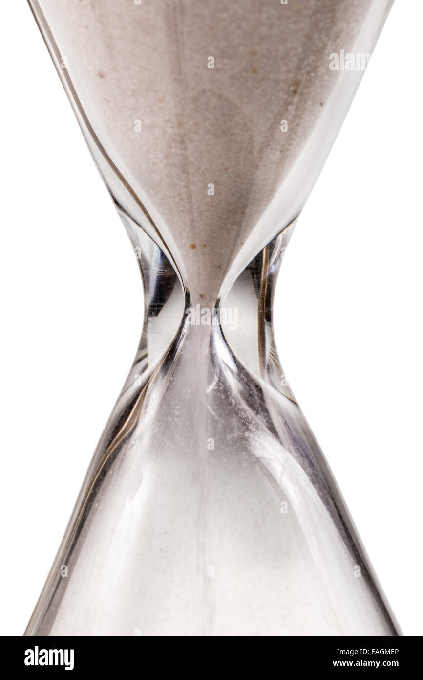 detail of the middle section of an hourglass isolated over a white ...