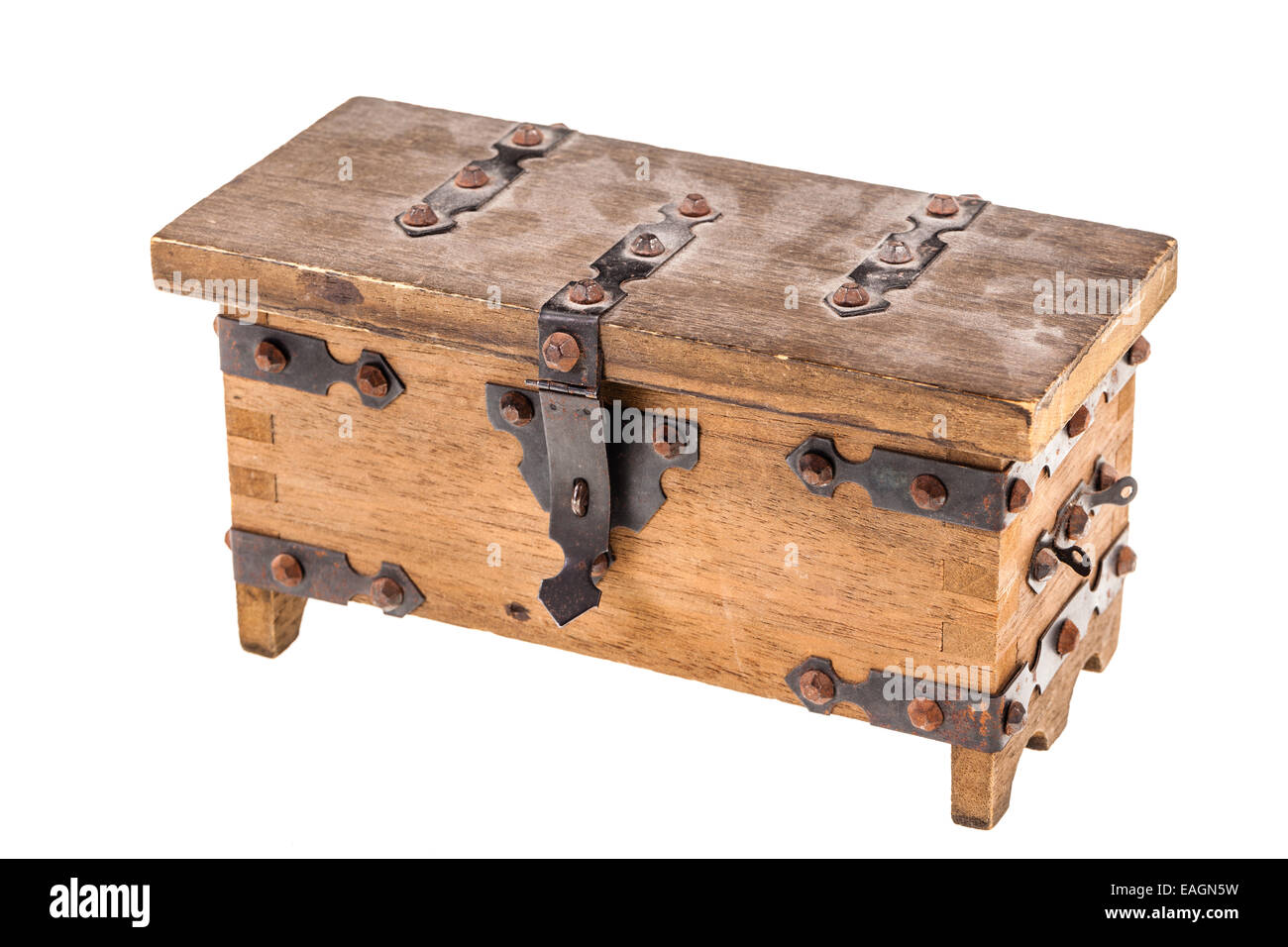 a small wooden chest isolated over a white background Stock Photo - Alamy