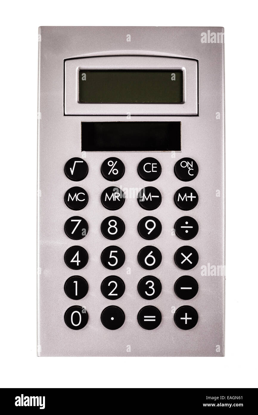 a gray calculator isolated over a white background Stock Photo - Alamy