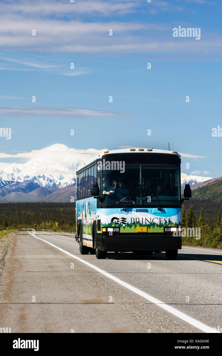 Tour Bus On George Parks Highway With Mt. Mckinley In Background ...