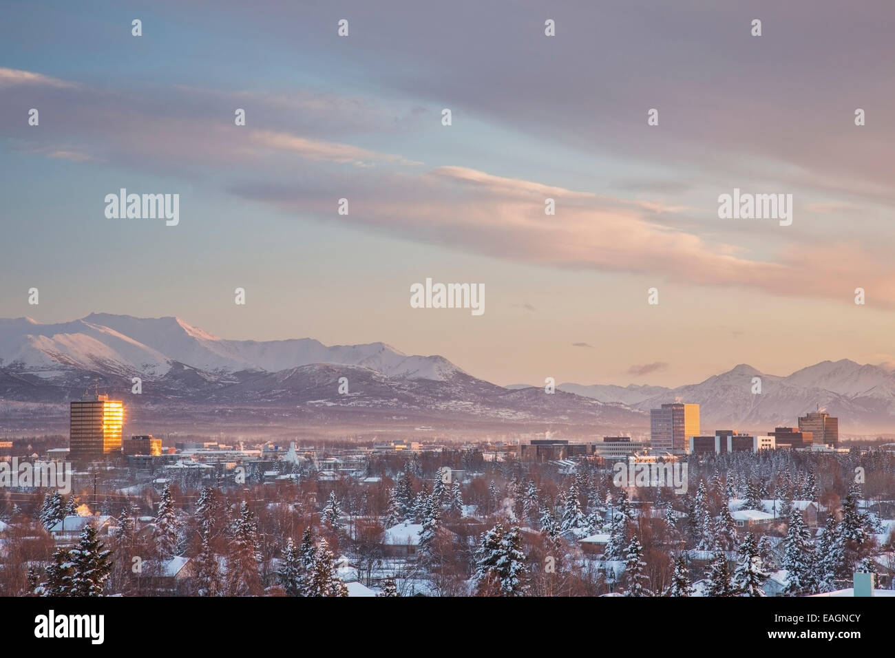 Sunset downtown city skyline anchorage hi-res stock photography and ...
