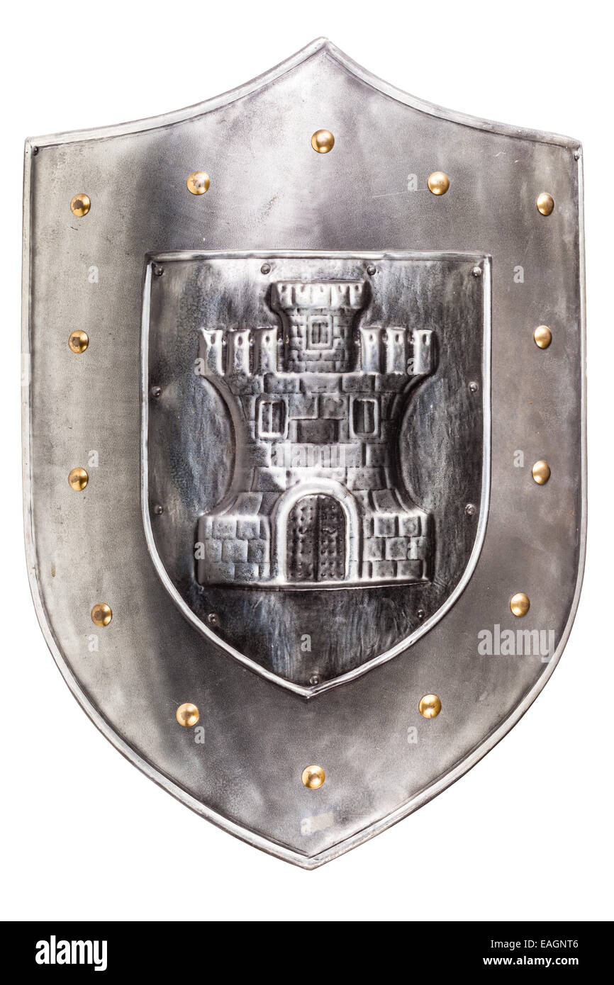 a medieval iron shield isolated over a white background Stock Photo - Alamy
