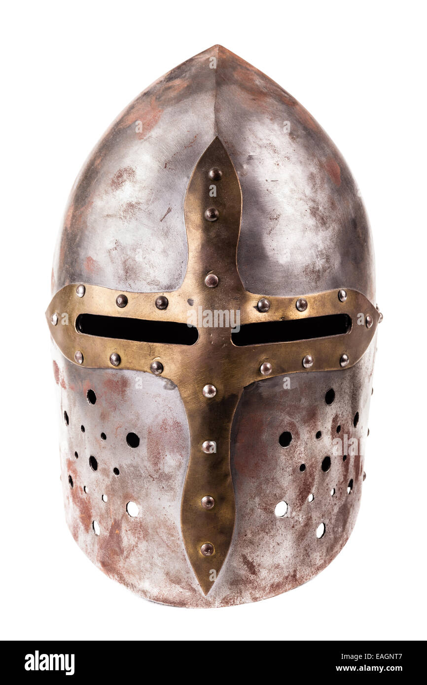 a medieval helmet isolated over a white background Stock Photo - Alamy