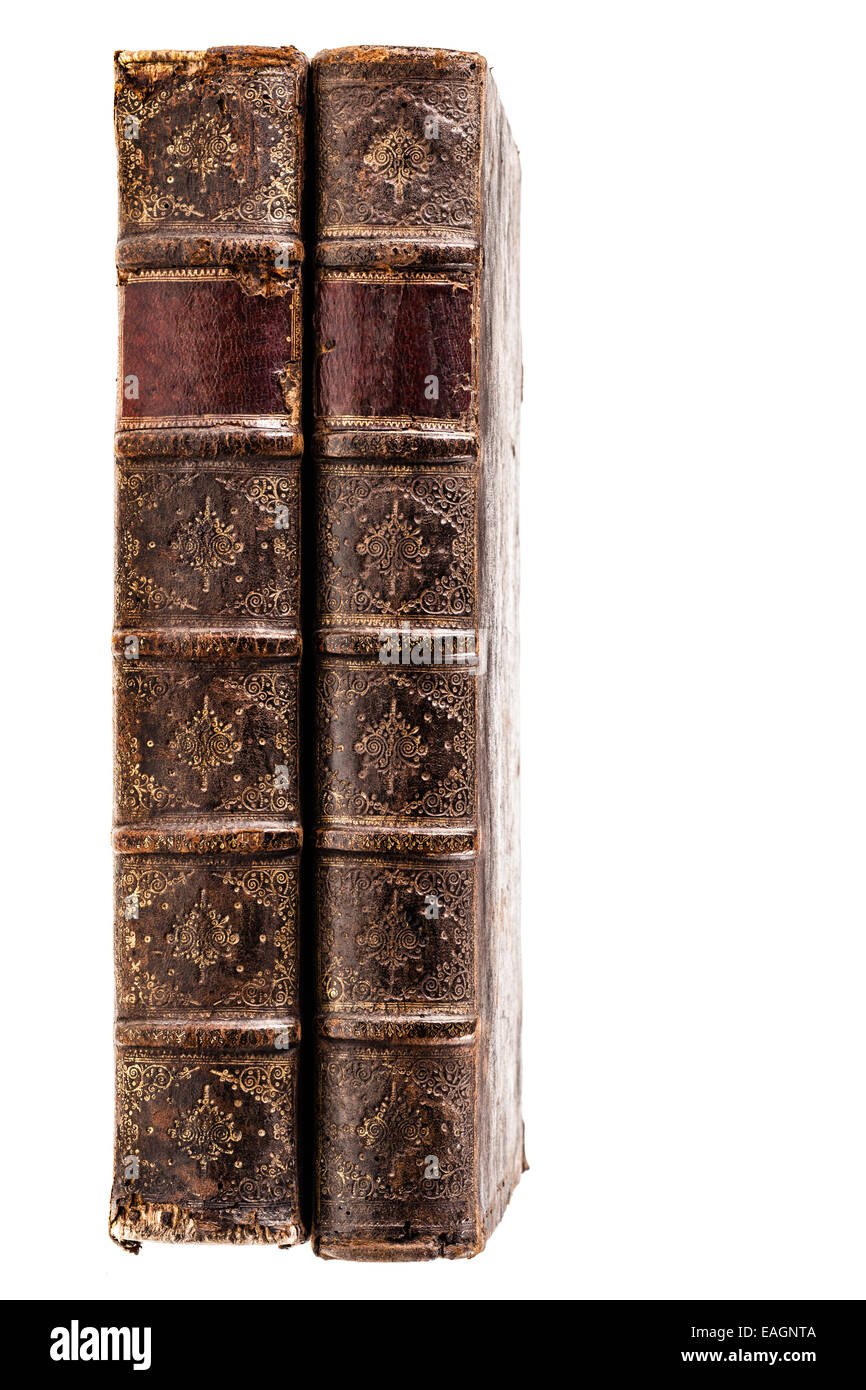 two ancient books isolated over a white background Stock Photo - Alamy
