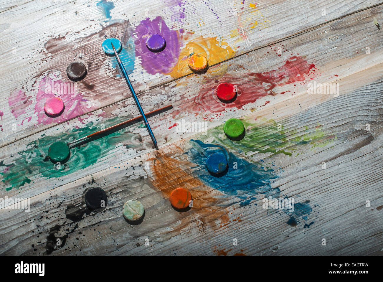 Watercolor paints in clock shape Stock Photo - Alamy