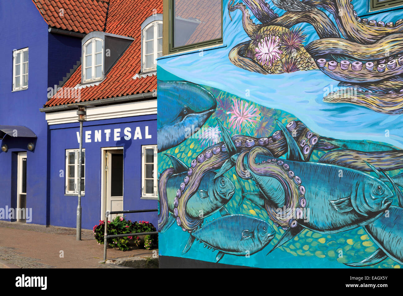 Mural on Strandgade, Helsingor, Zealand, Denmark, Europe Stock Photo ...