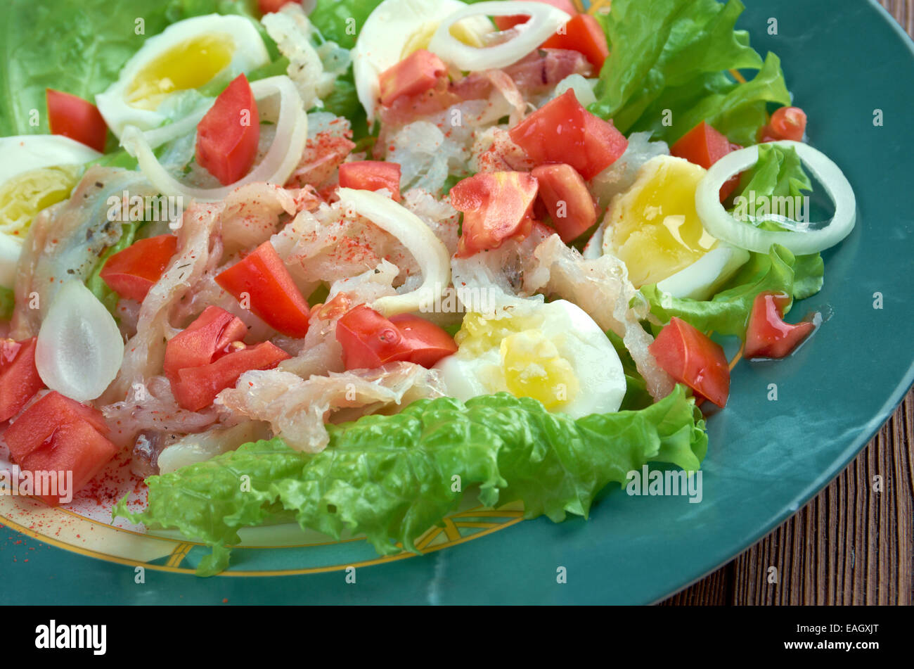 Ensalada de bacalao - salted cod salad.Traditional Catalan salad Stock ...