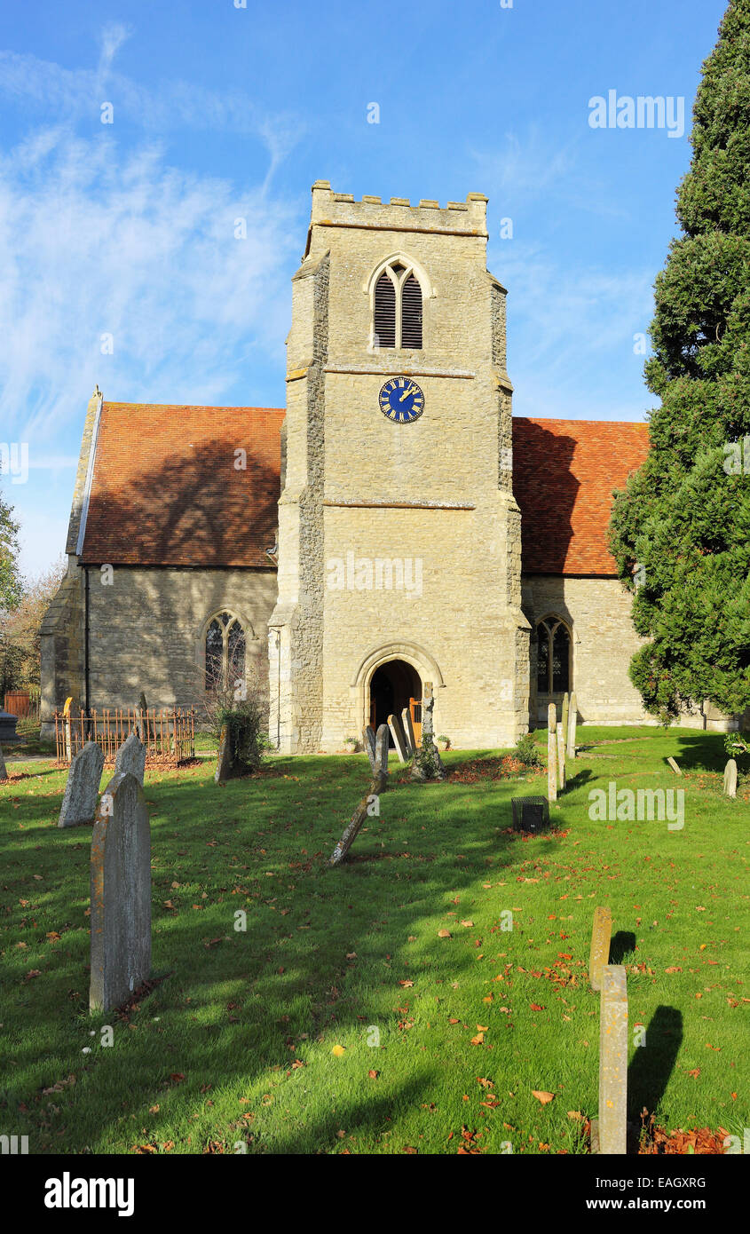 English Village Church with Tower viewed from the graveyard Stock Photo ...