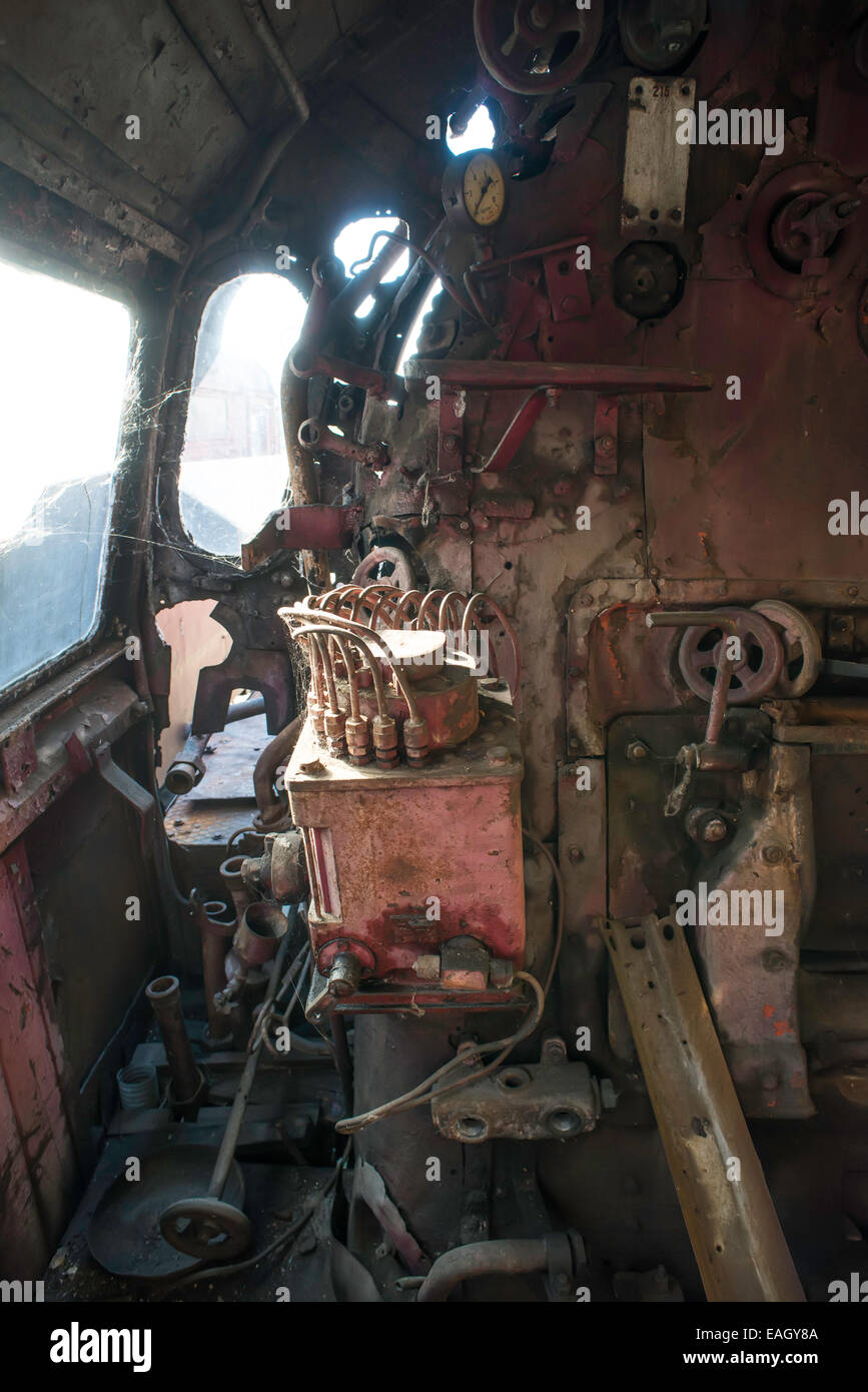 Details of an old steam locomotive interior. Inside the locomotive ...
