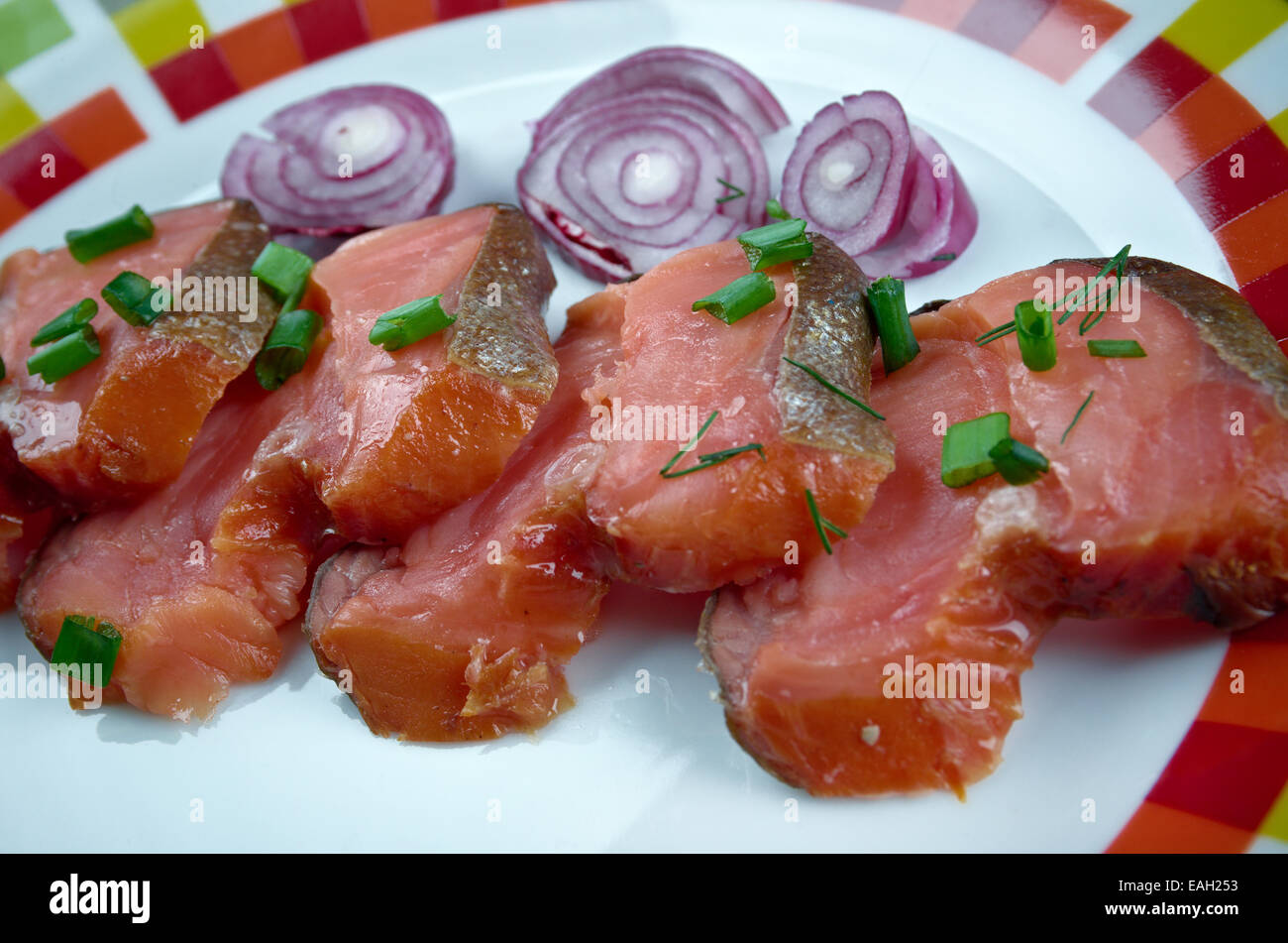 Rakfisk - Norwegian fish dish made from trout or sometimes char, salted ...