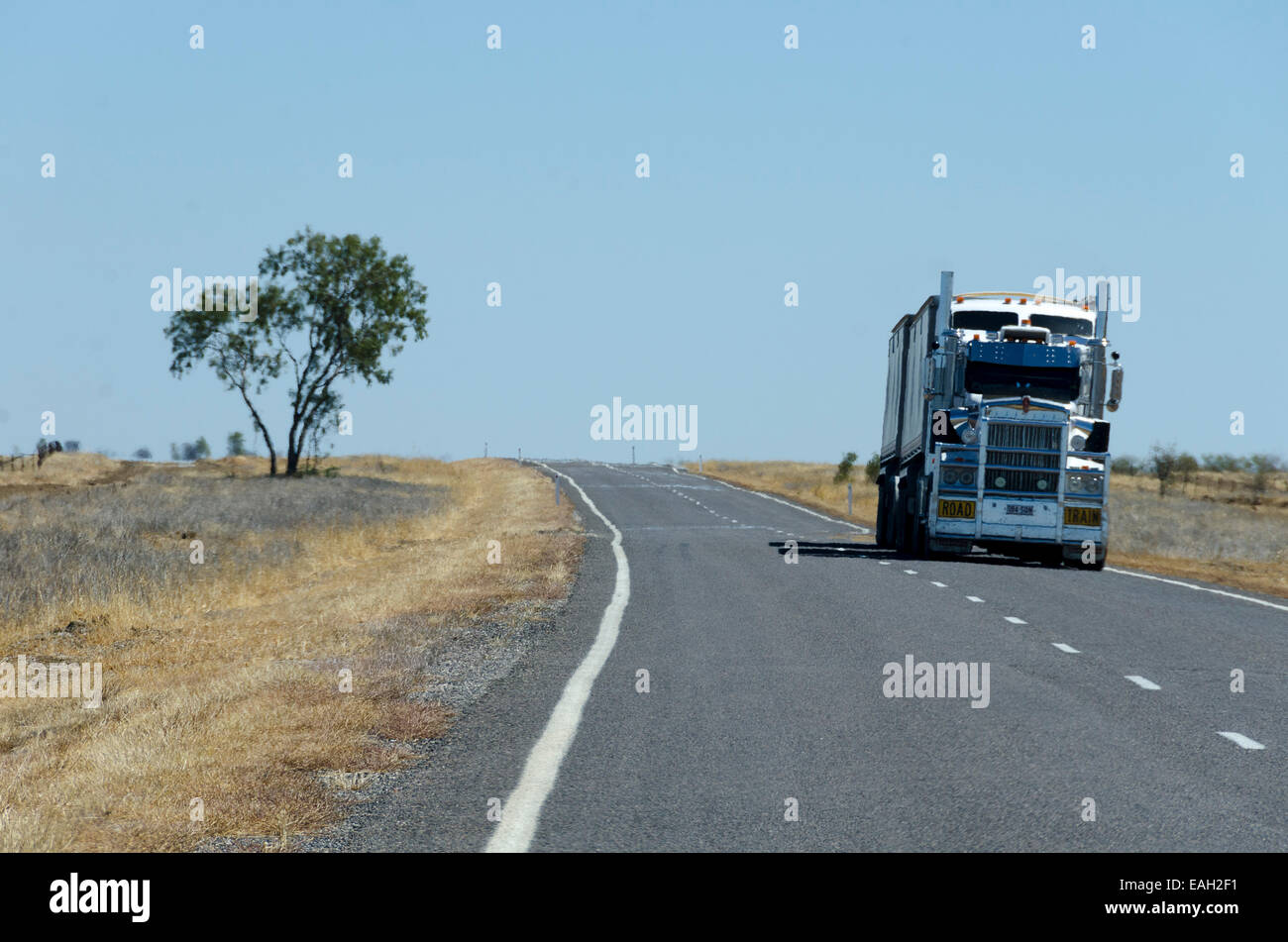 Road train on Landsborough Highway, near Cloncurry, Queensland ...