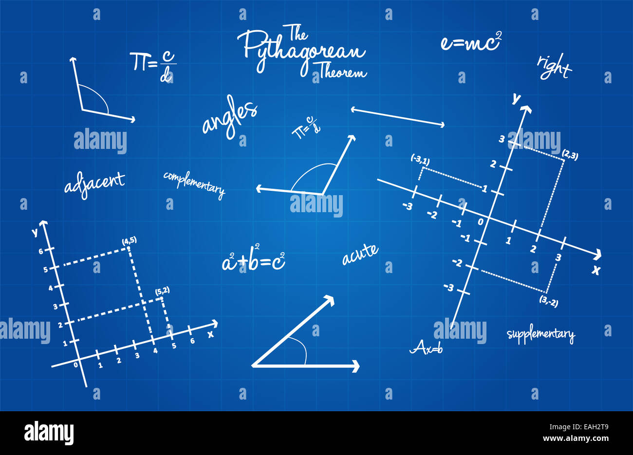Mathematical Geometry Signs On Blueprint Background Stock Photo - Alamy