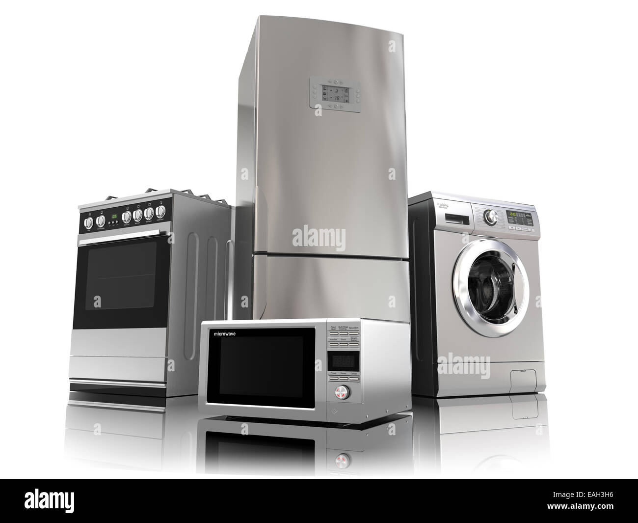 Home appliances. Set of household kitchen technics isolated on white ...