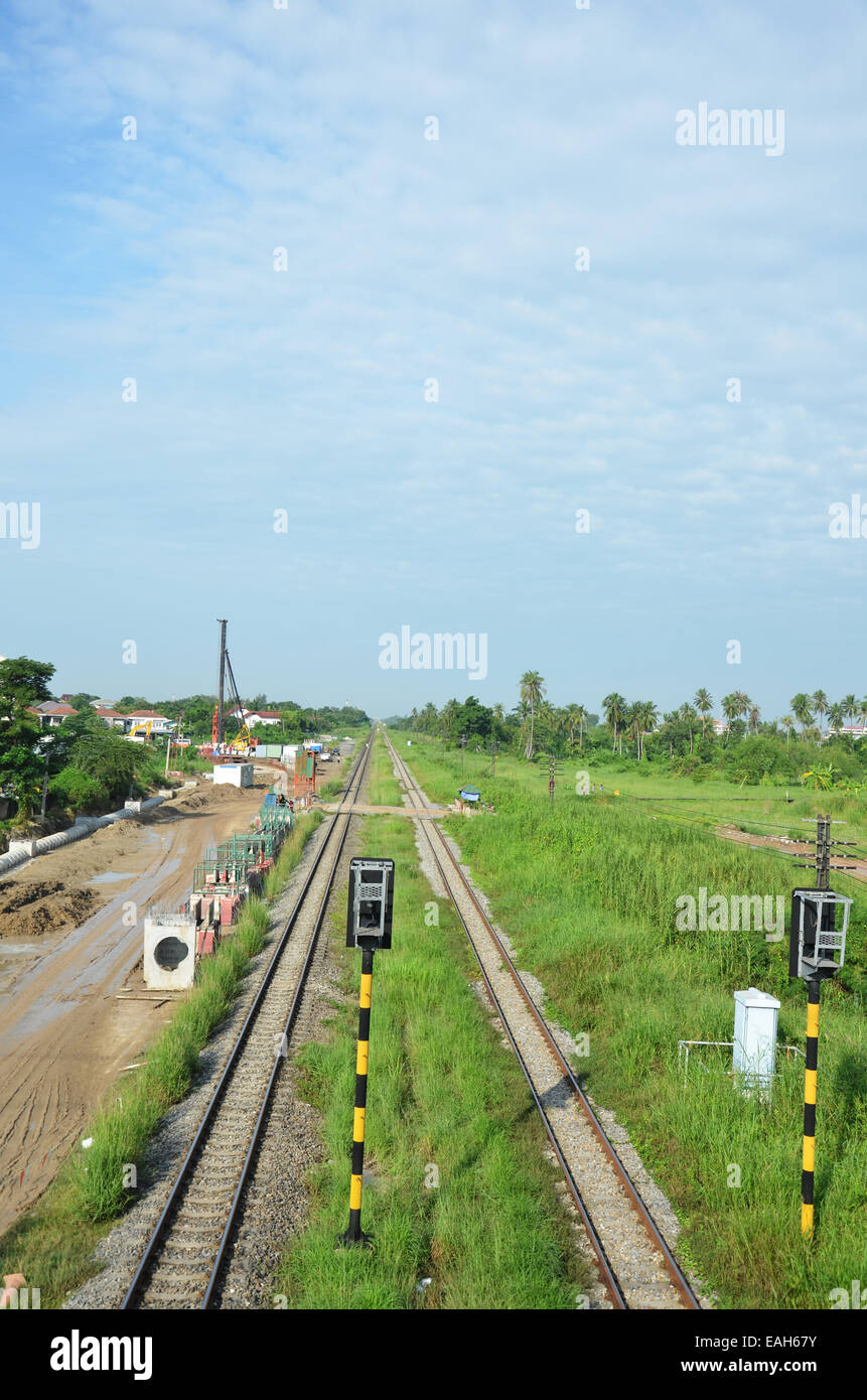 Railway Train and Construction site of water drainage concrete pipe at ...