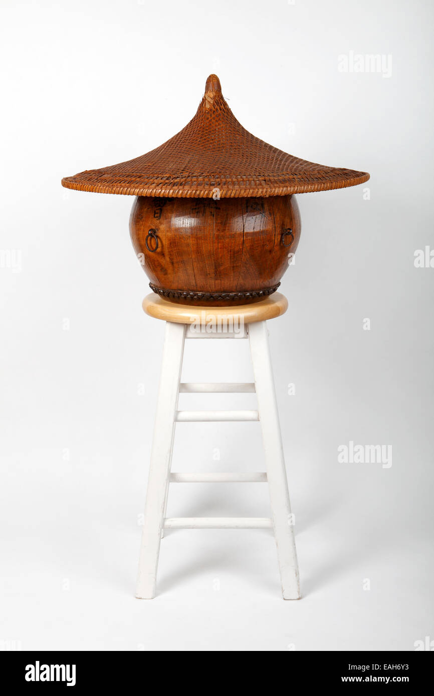 Traditional double headed Chinese barrel drum with a collie hat on top ...