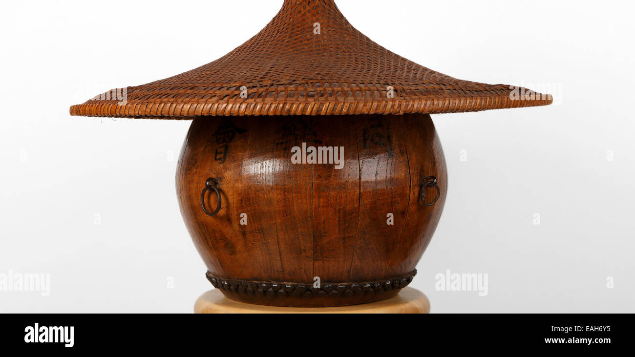 Traditional double headed Chinese barrel drum with Coolie hat on top ...
