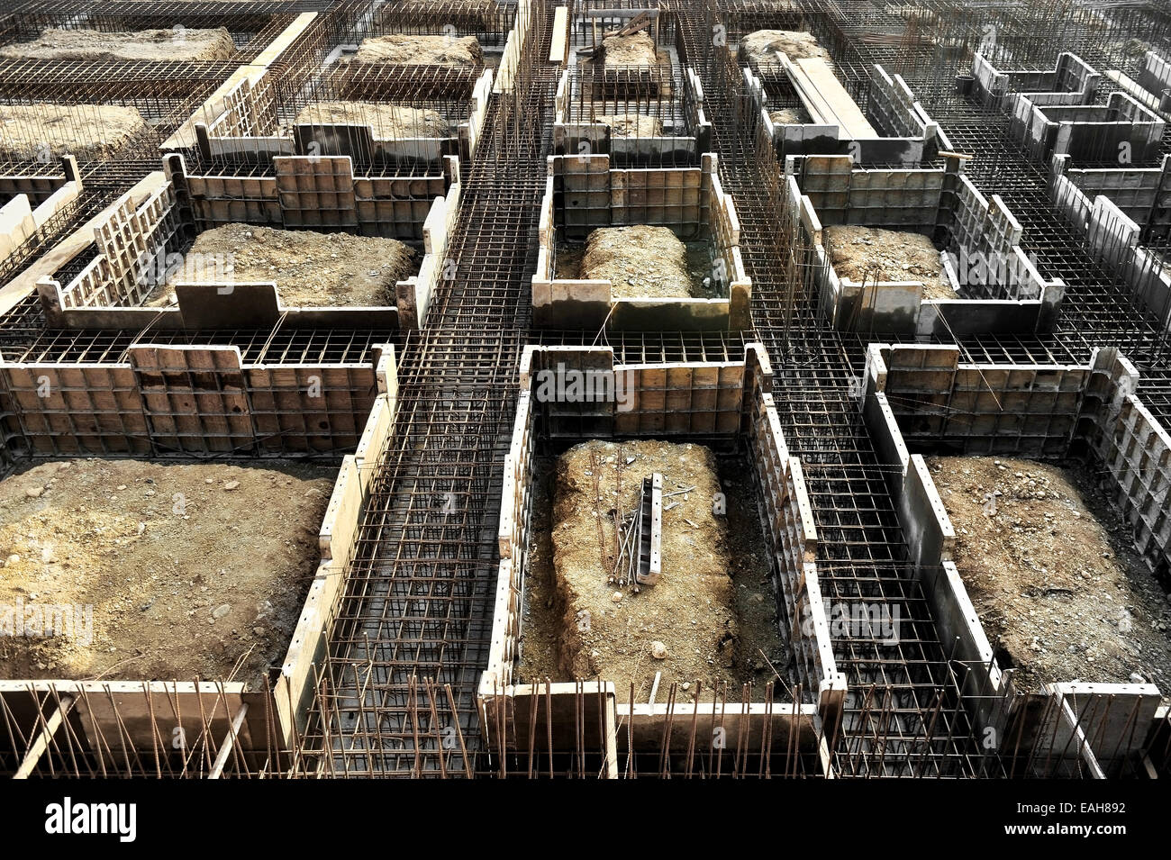 Construction site detail with iron rack for concrete pouring on a new ...
