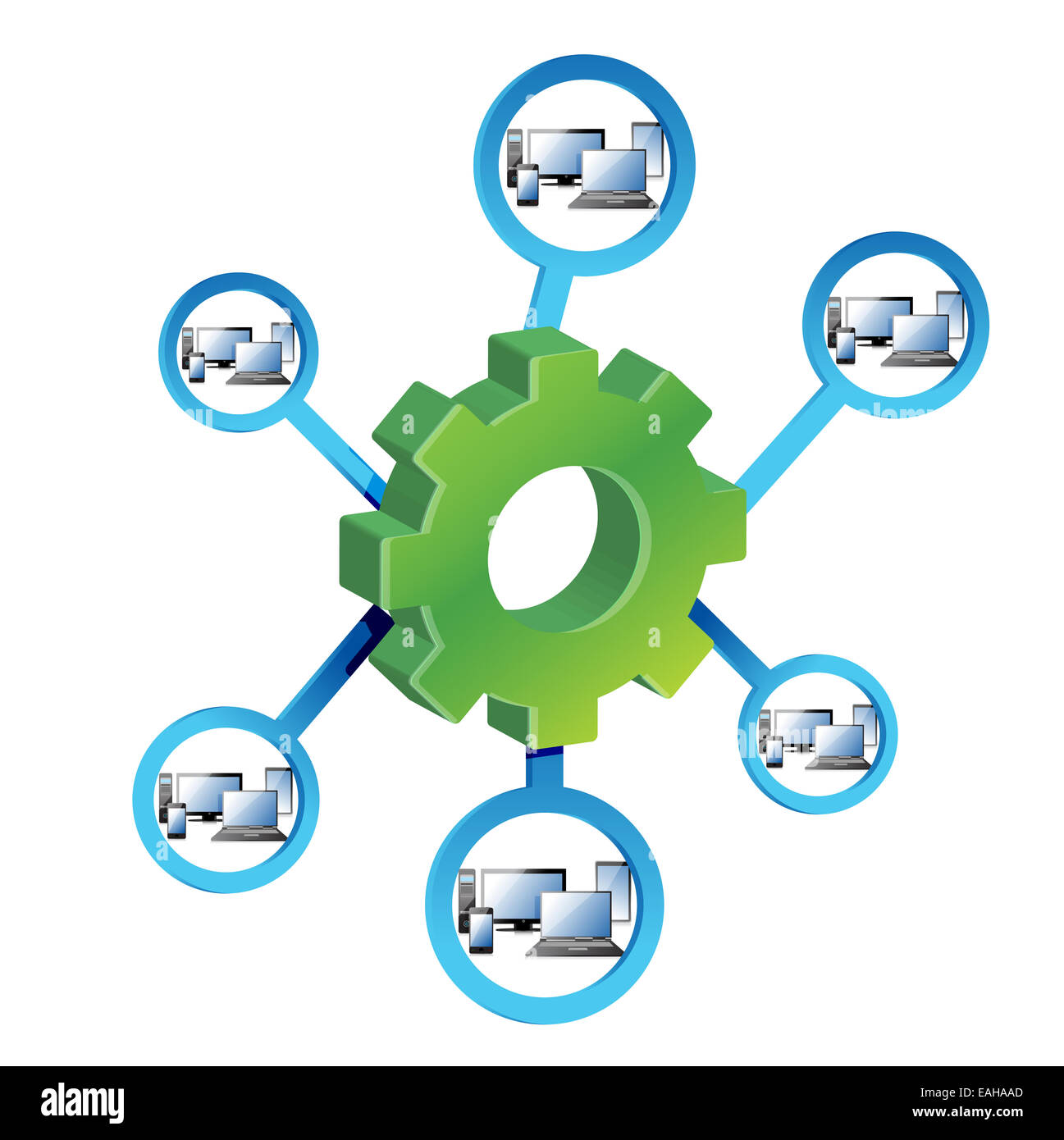 Network Diagram and gears illustration design over a white background ...