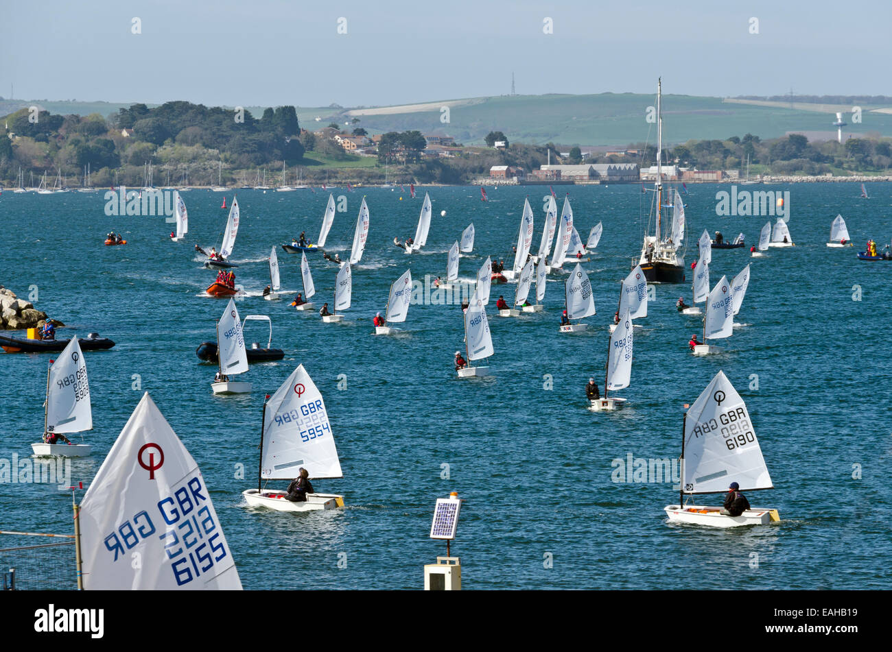 Sailing dingies at the UK National Sail Training Acadamy Weymouth ...