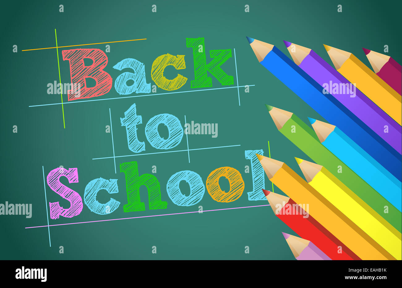 Back to school with colors pencils over chalkboard Stock Photo - Alamy