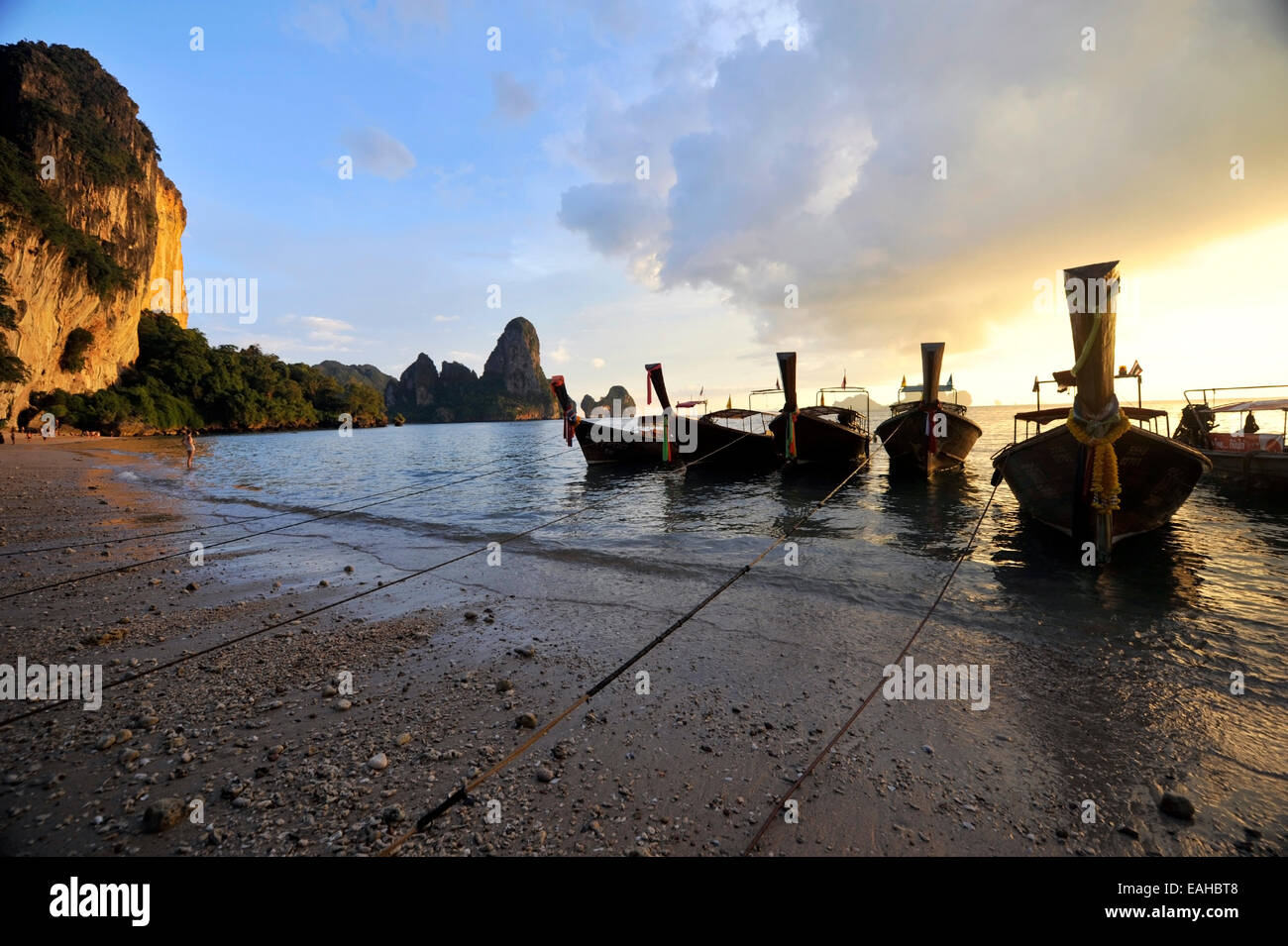 Longtale on the railay beach. Thailand. Sunset Stock Photo - Alamy