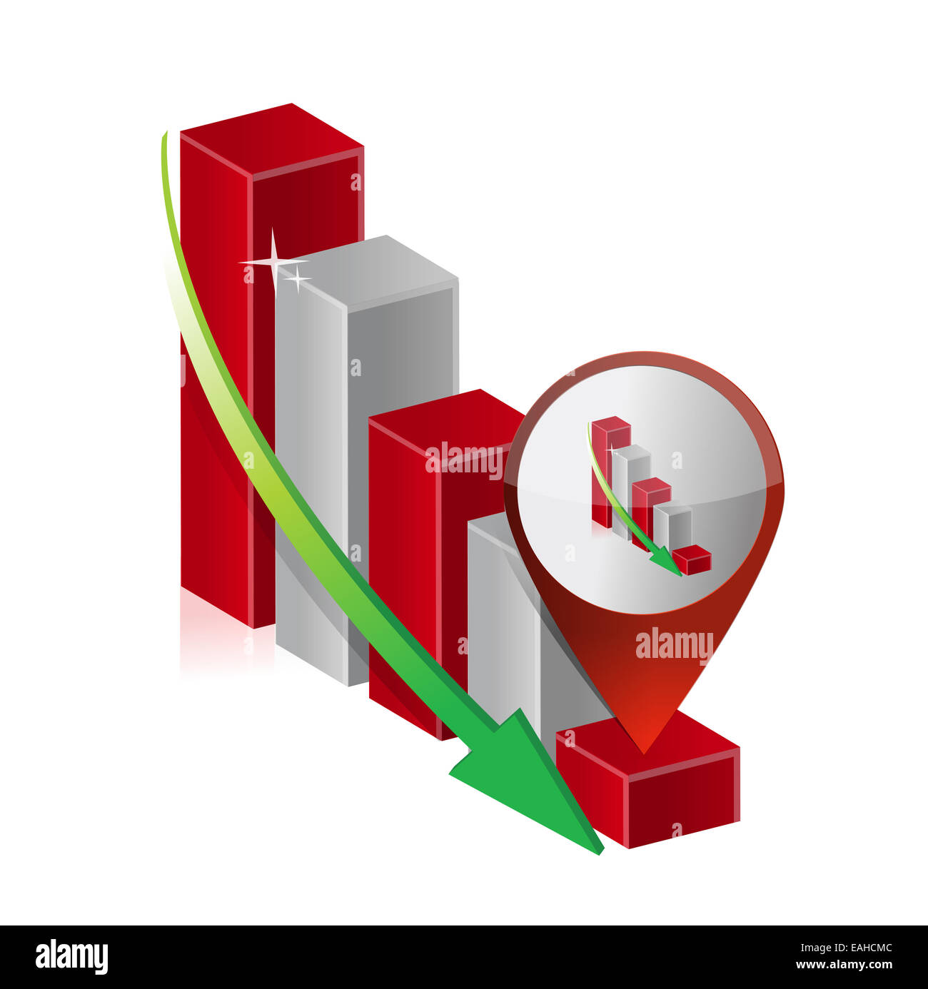 falling down graph chart location pointer illustration design over ...