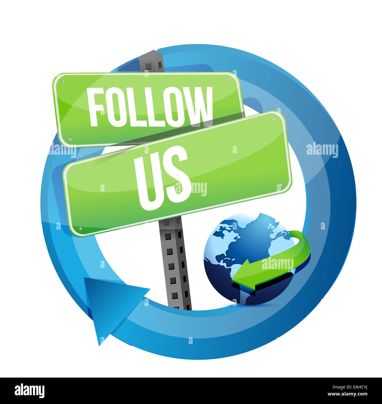 Follow us road sign illustration design over white Stock Photo - Alamy