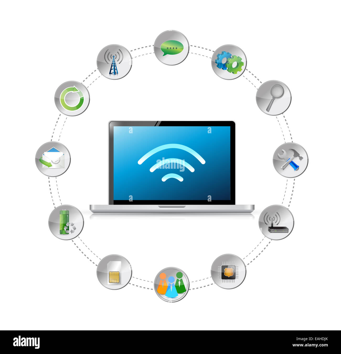 Cloud computing laptop tools illustration Stock Photo - Alamy